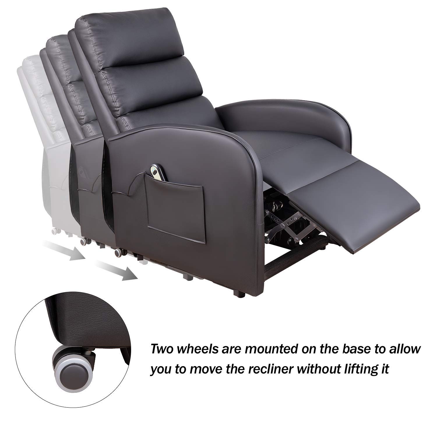 Pawnova Huge Thick Padded Seat Electric Power Lift Safety Device and Massage Function, PU Leather Living Room Single Sofa, Home Leisure Recliner Chair for Elderly People, 29.50"x 25.00"x 25.00", Black