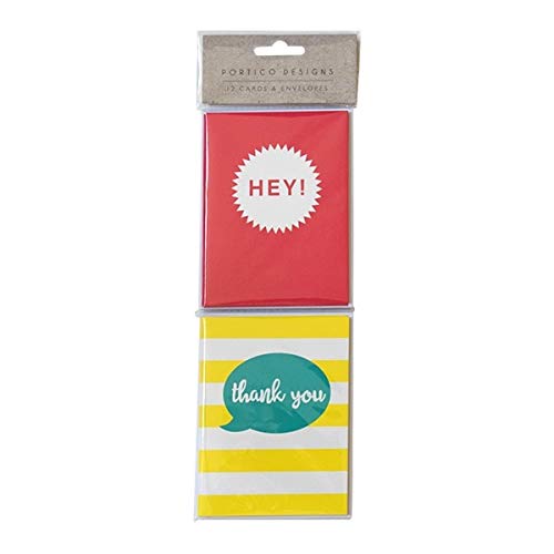 Portico Designs Mini Blank Notecard Set Colorful Note Cards Small Stationary Set, 12-Count, Brights
