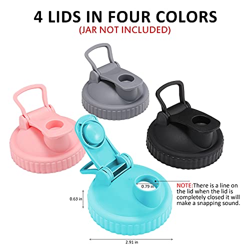 TRUSBER 4 Pack Reusable Lid Fits Mason Jar Regular Mouth (70mm), Plastic Drinking Lids with Pour Spout Compatible with Mason Jars, Dishwasher Safe (JAR NOT INCLUDED)