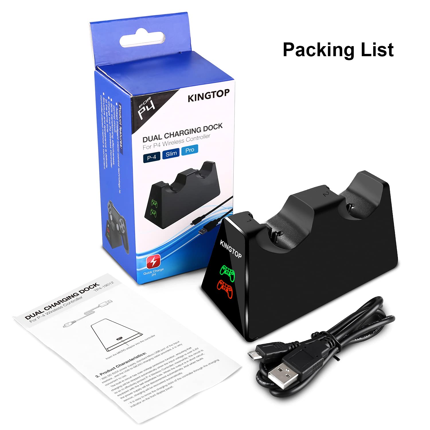 PS4 Controller Charger KINGTOP DualShock 4 Controller Charging Station Dock,Playstation 4 Charging Stand for Sony Playstation4 / PS4 / PS4 Slim / PS4 Pro Controller [Upgrade 2nd Generation]