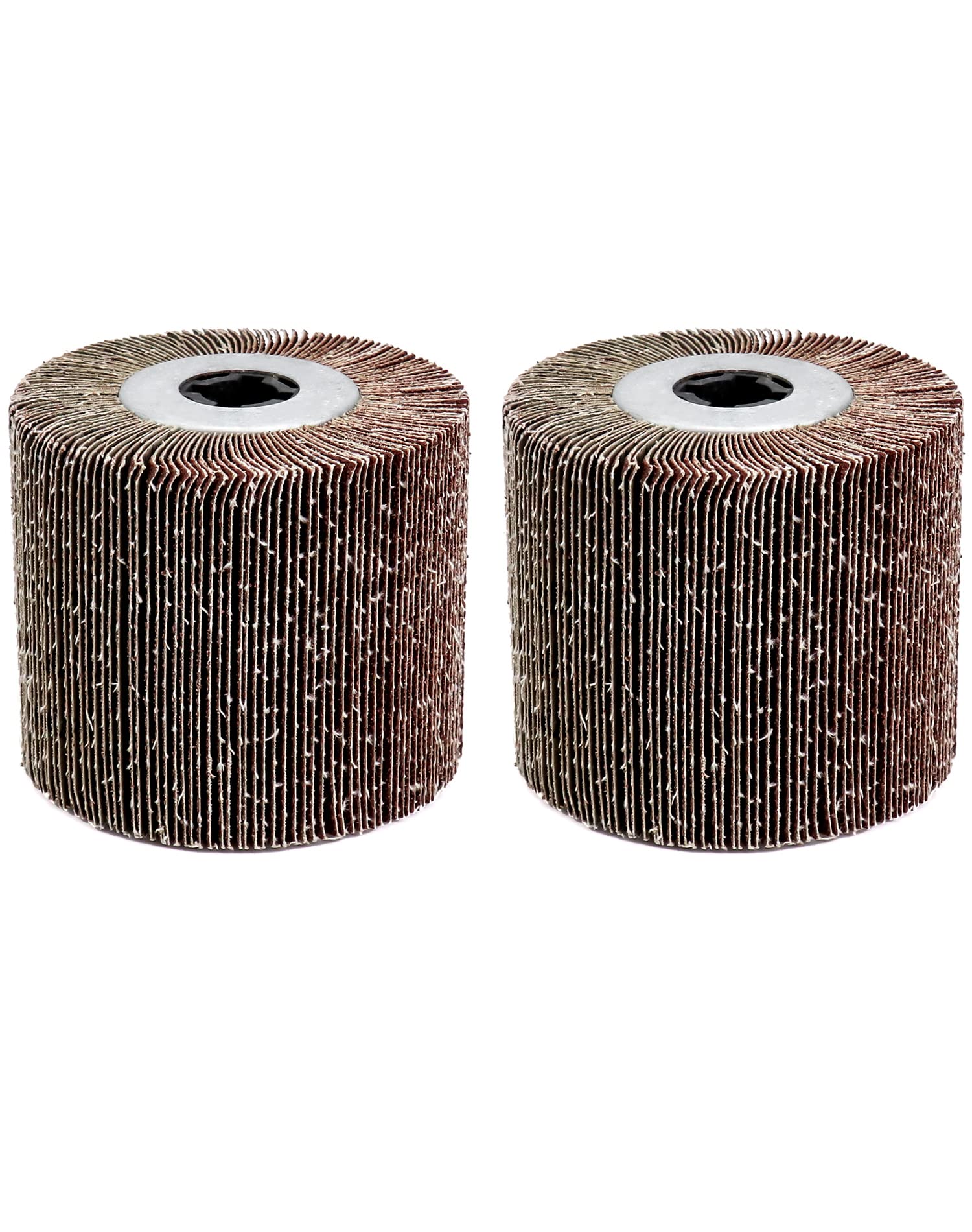 QWORK Flap Sanding Wheel, 2 Pack Wire Drawing Polishing Wheel, Aluminum Oxide Drum Burnishing Brush, 4.5" x 4" with 3/4"-4 Keyway (60 grit), Remove Rust/Weld Burr/Grinding