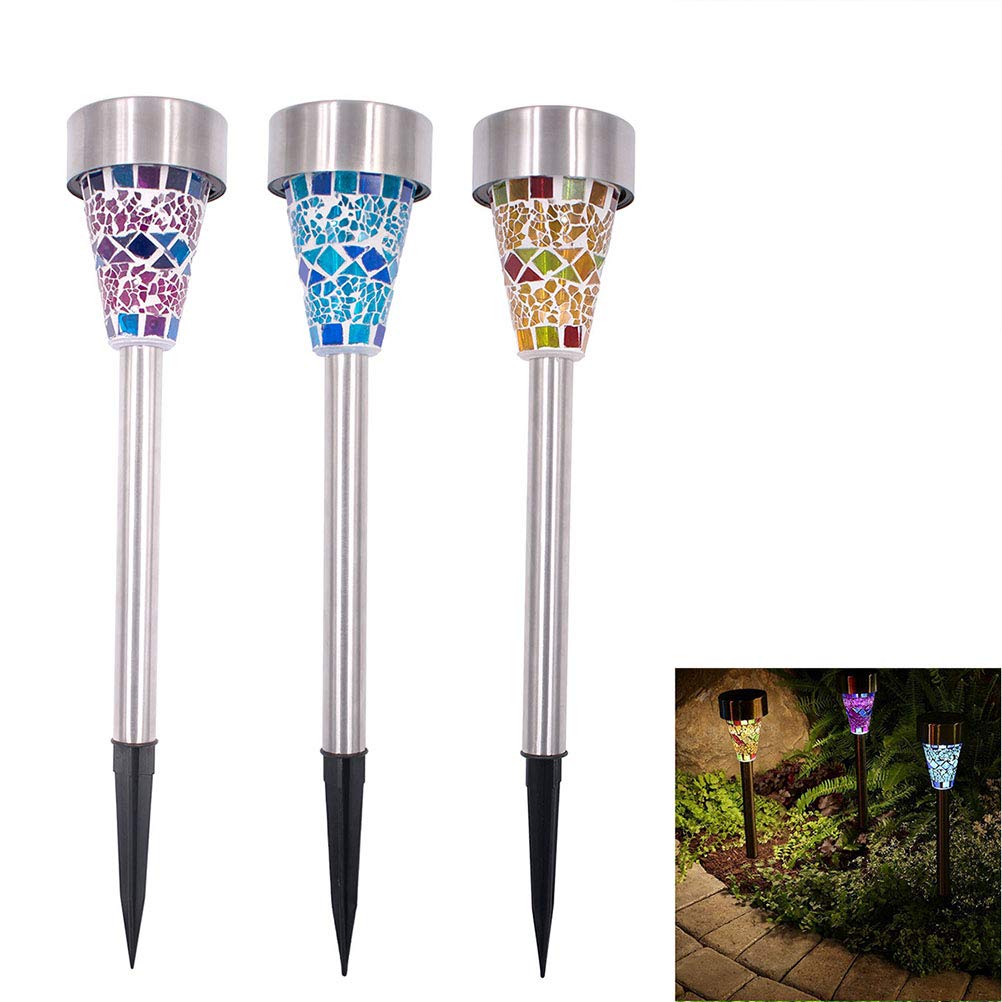 OSALADI Outdoor Solar Power Lights Stake Lights Solar Pathway Garden Lights Garden Lawn Lamp Outdoor Landscape Garden Decor Lighting - White Light (Blue) 3Pcs