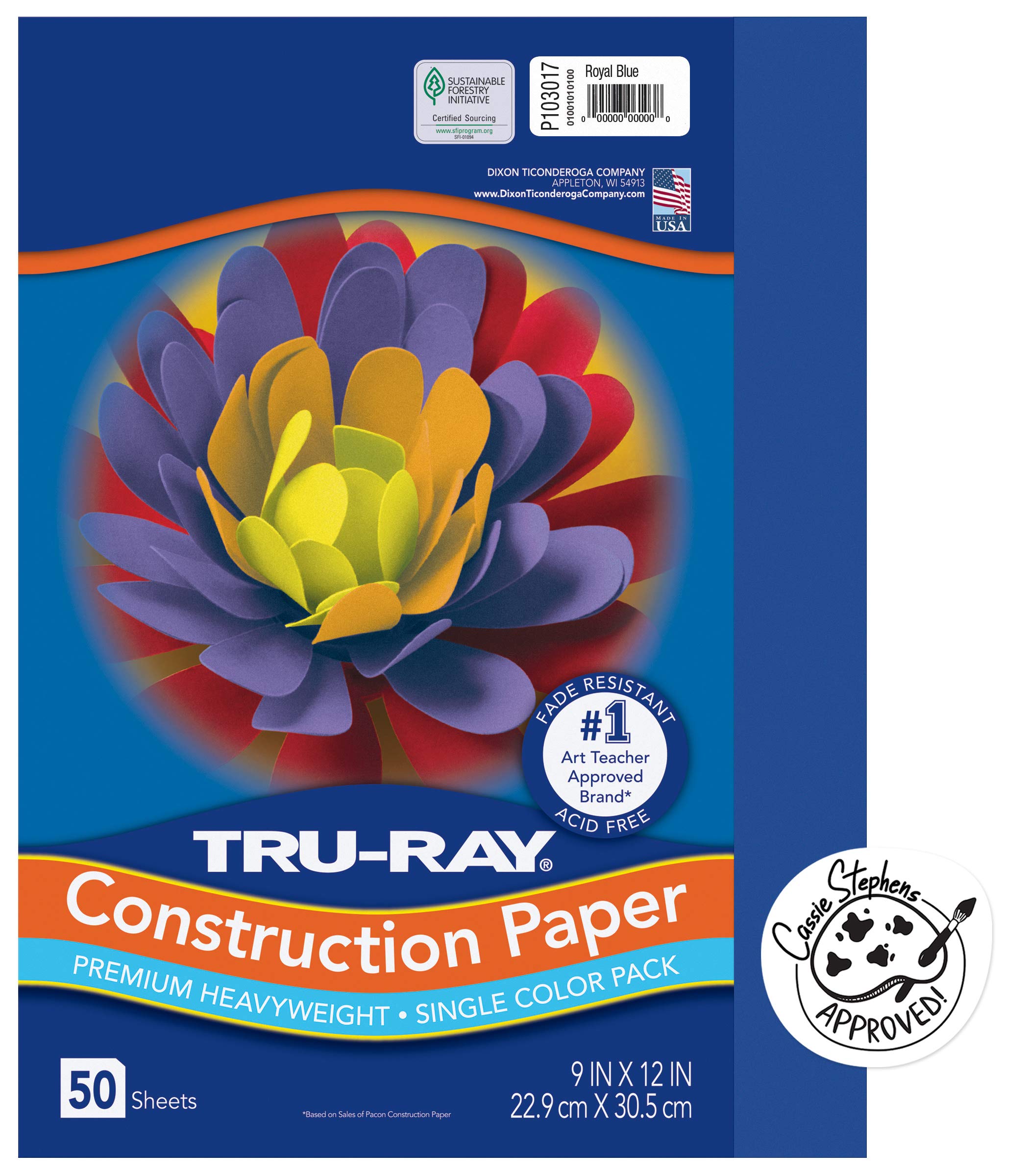 Pacon 103017 Tru-Ray Construction Paper, 76 lbs., 9 x 12, Royal Blue, 50 Sheets/Pack