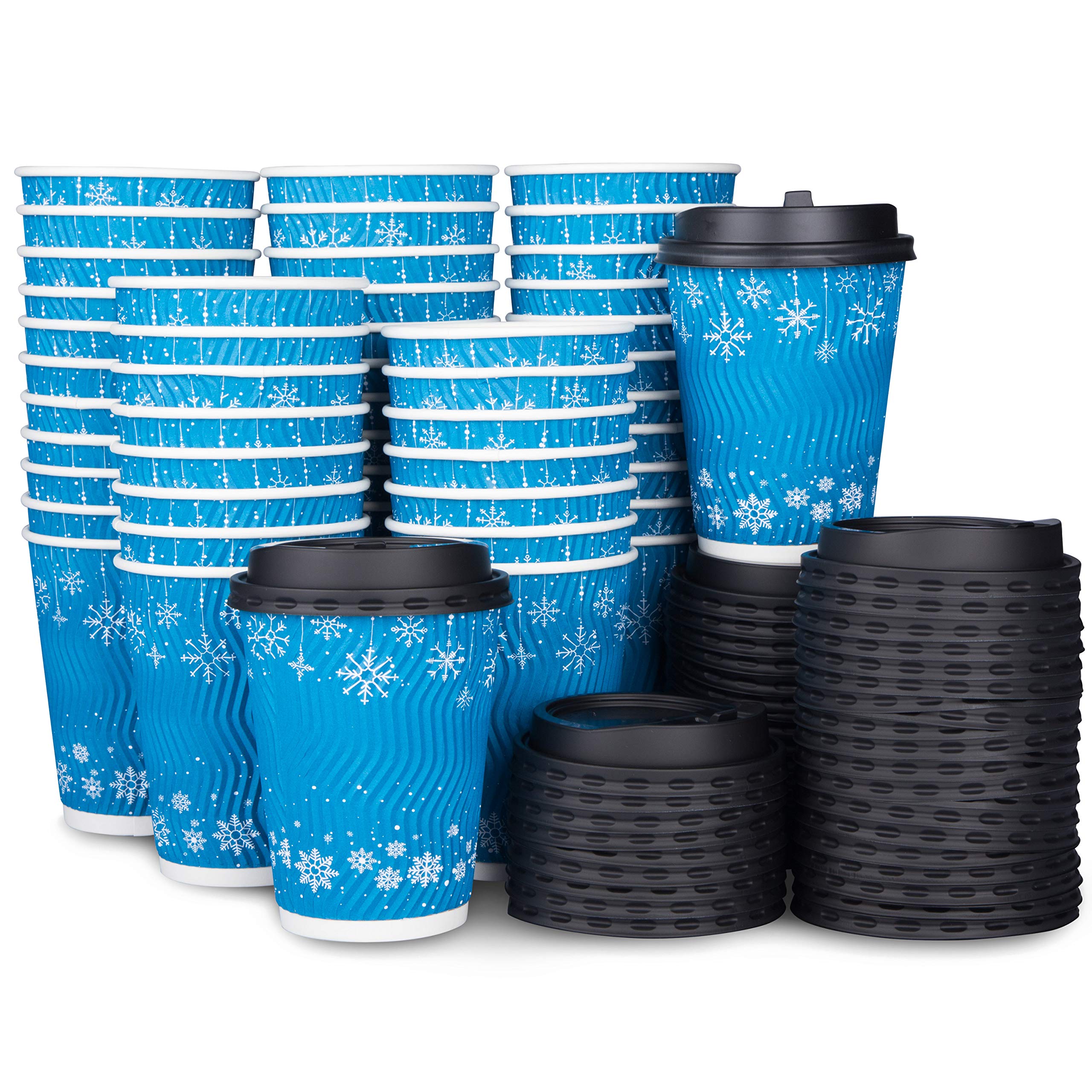 Nobleroyalcity-(NRC) Disposable Coffee Cups with Lids 12 oz - Extra Thick Insulated Disposable Coffee Cups - Recyclable To Go Cups for Hot/Cold Liquids with Leak-Proof Lids and Corrugated - 50 Sets