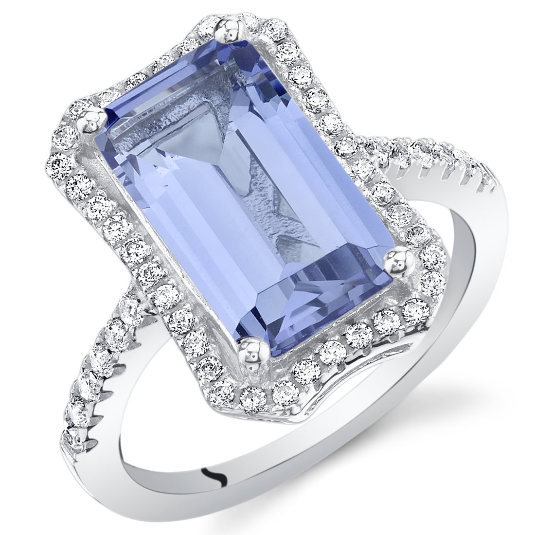 PEORA Simulated Tanzanite Ring for Women 925 Sterling Silver, Large 4 Carats total, Royal Octagon Design, Comfort Fit, Size 7