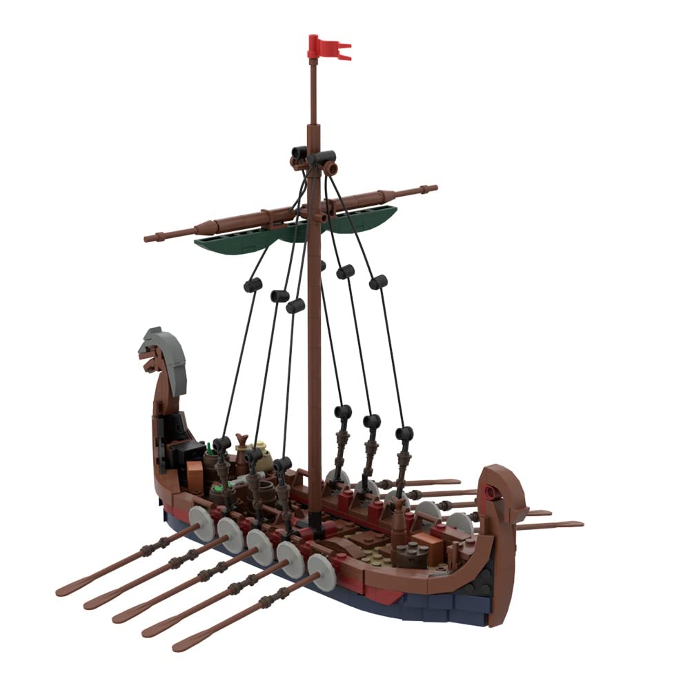 Viking Longship Building Blocks Kit,MOC Military Vessel Ship Model Medieval Pirate Ship Troop Carrier Brick Model DIY Kids Toys Birthdays Gift