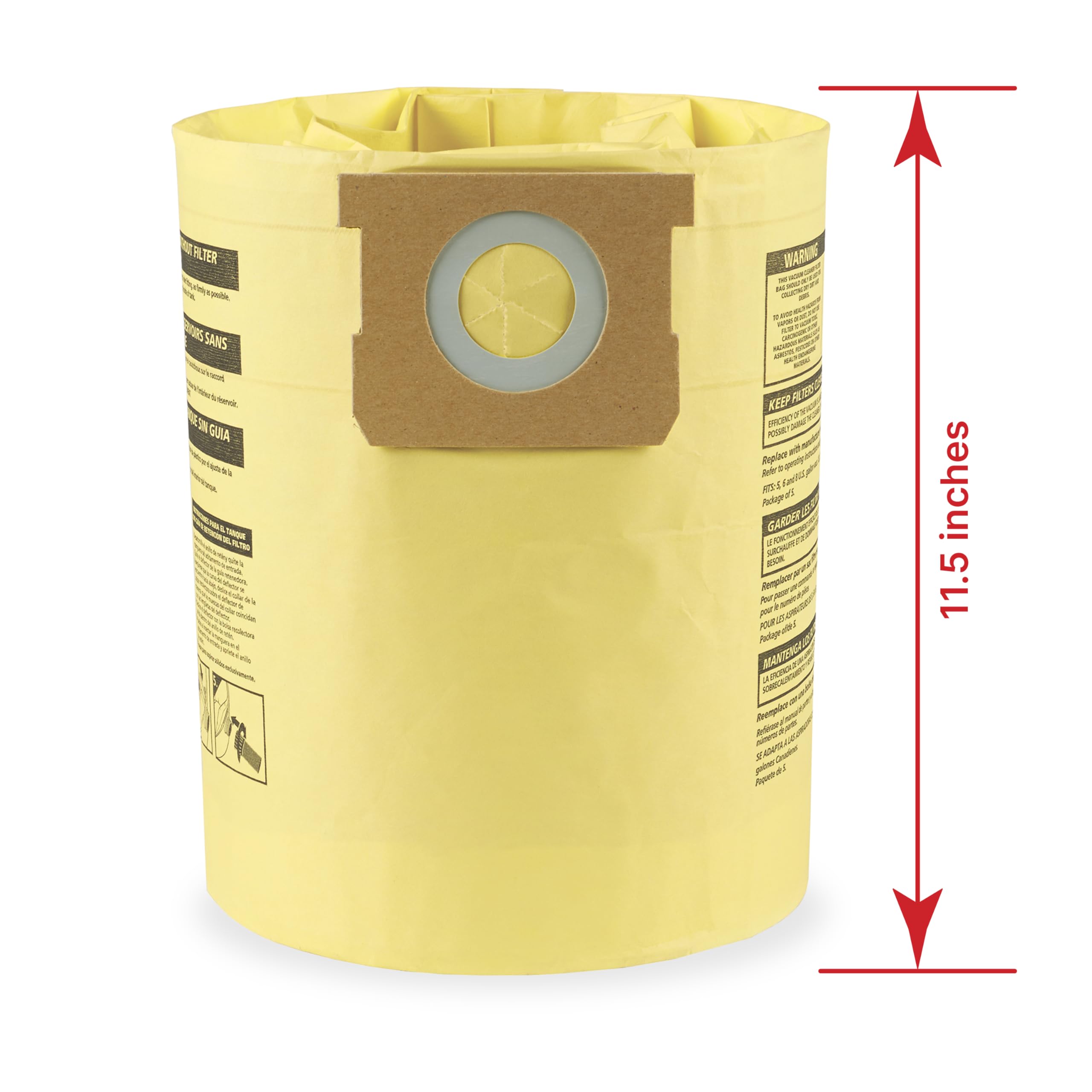 Shop-Vac 9067133, High-Efficiency Disposable Collection Filter Bags, Fits 5-8 Gallon Tanks, Yellow, Vacuum Filter Bags, Dry Pick Up Only, (2 Pack)
