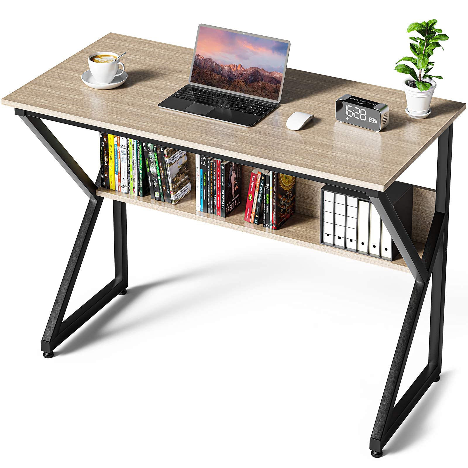 NOBLEWELL Computer Desk with Bookshelf 47 Inches, Brown
