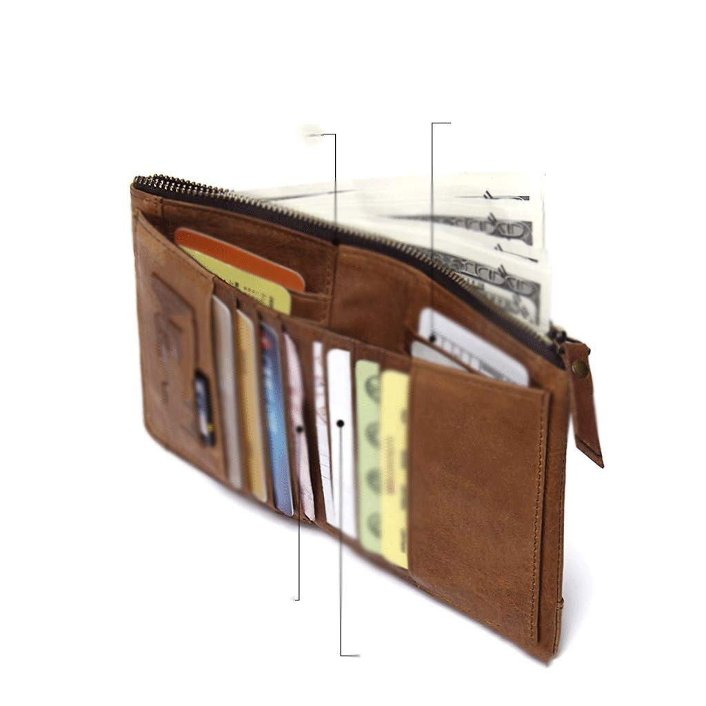Walnut Retro Crazy Horse Top Layer Leather Multi-Function Tri-Fold Men's Wallet Fashion Leather Clutch Bag Vertical Style