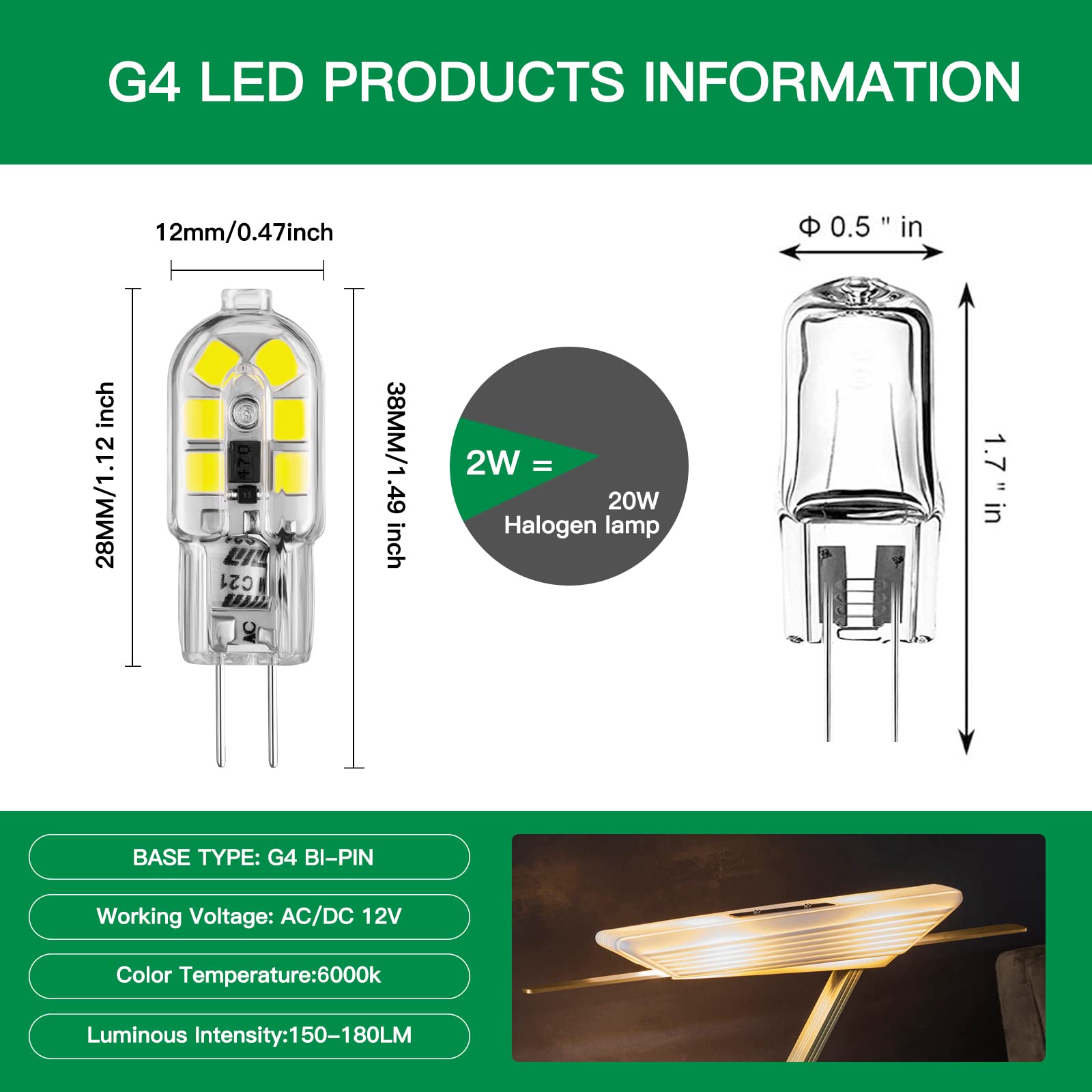 ππ«π’π¨π¦π§π² G4 LED Bulb 12V G4 Bi Pin Bulb 2W Equivalent to Halogen lamp 20W, 6000K White Light, Non-dimmable, Suitable for Landscape Bulbs 10-Pack