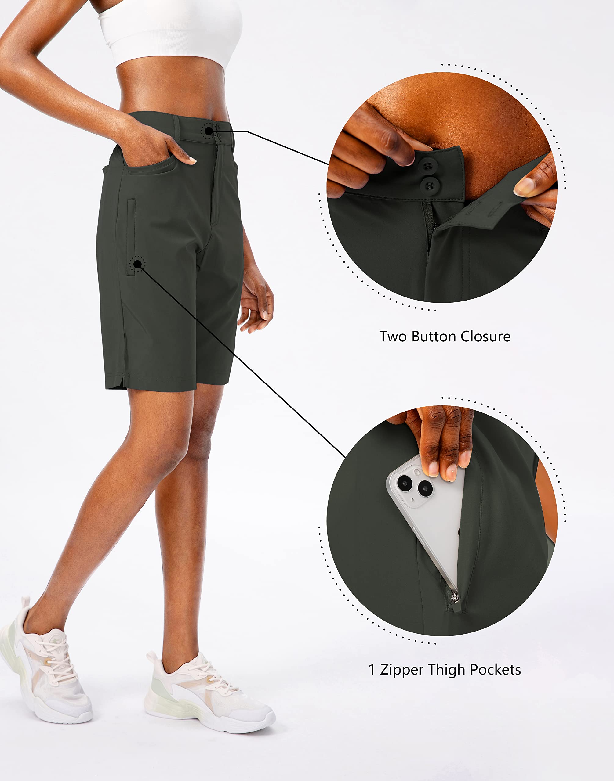 Women's Golf Hiking Shorts Lightweight Quick Dry 9" Cargo Bermuda Long Shorts (Black, XXL-New)