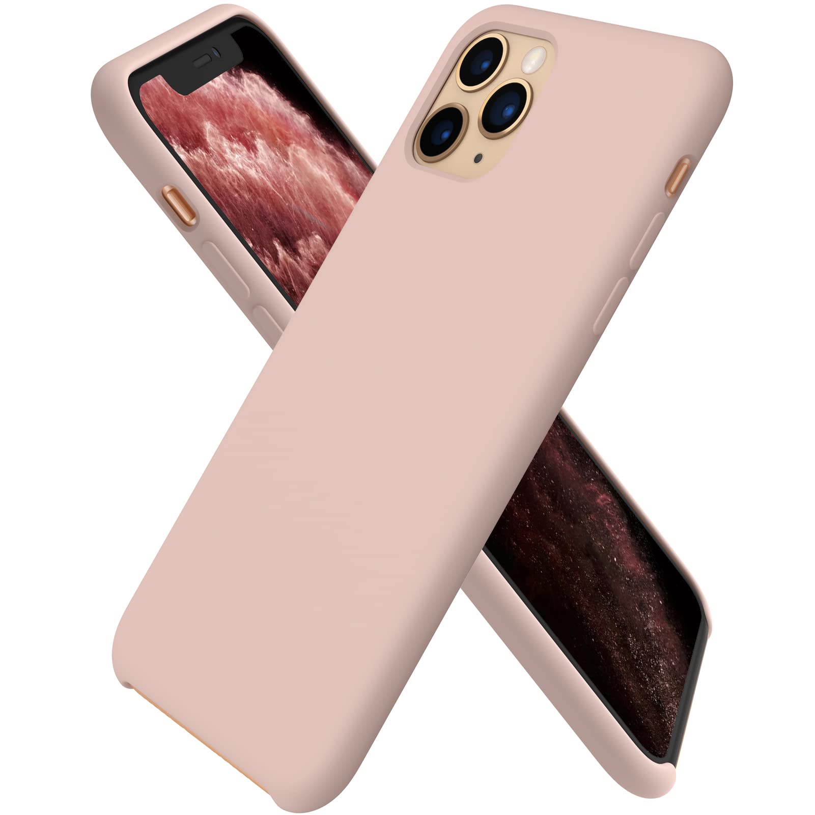 ORNARTO Compatible with iPhone 11 Pro Liquid Silicone Case 5.8 inch, Slim Liquid Silicone Case with Open Bottom Style Soft Gel Rubber Cover - Sand Pink