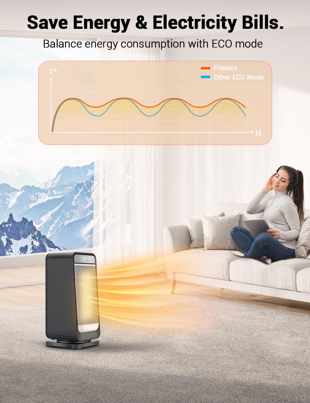 Wind Talk Space Heaters for Indoor Use, 1500W Ceramic Electric Heater, Portable Heater with Thermostat, Oscillating Room Tower Heater Safety for Office Bedroom Use with 4 Modes, 24h Timer, LED Display