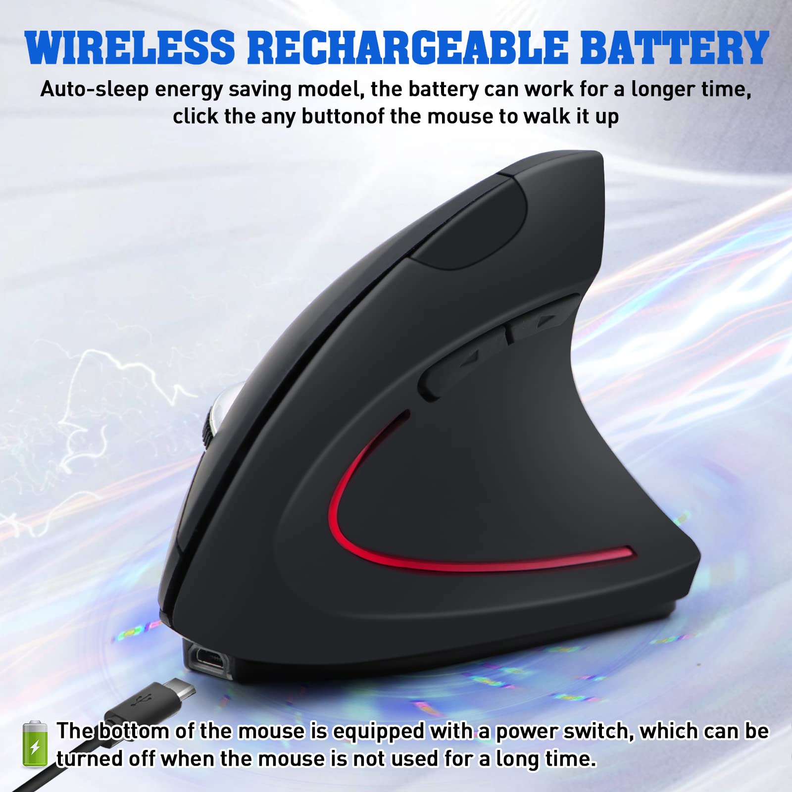 VEGCOO Vertical Wireless Mouse, 2.4GHz Rechargeable Ergonomic Mouse, Optical Mice with Comfortable Frosted Texture, 3 Adjustable DPI Office Computer Mice Compatible with PC,Desktop,Laptop