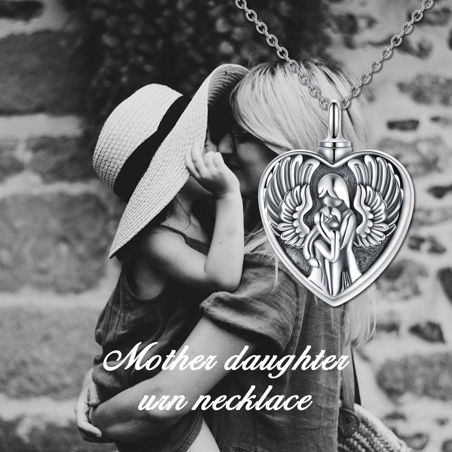 ROMANTICWORK Mom Cremation Necklace for Ashes for Women 925 Sterling Silver Angle Mother Daughter Urn Necklace for Ashes Memory Gift for Women Mom