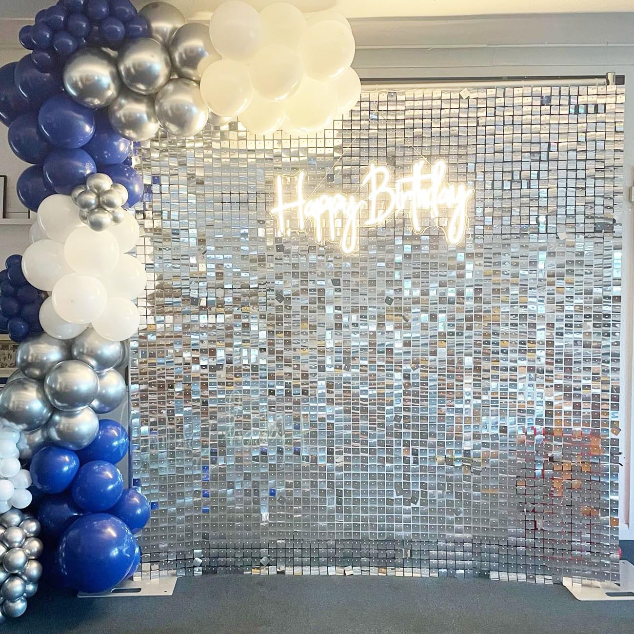 Silver Shimmer Backdrop Disco Backdrop Wedding Silver Shimmer Wall Backdrop Panels Christmas Glitter Wall Background for Bachelorette Party Bridal Shower Stage Panel(24 Packs)