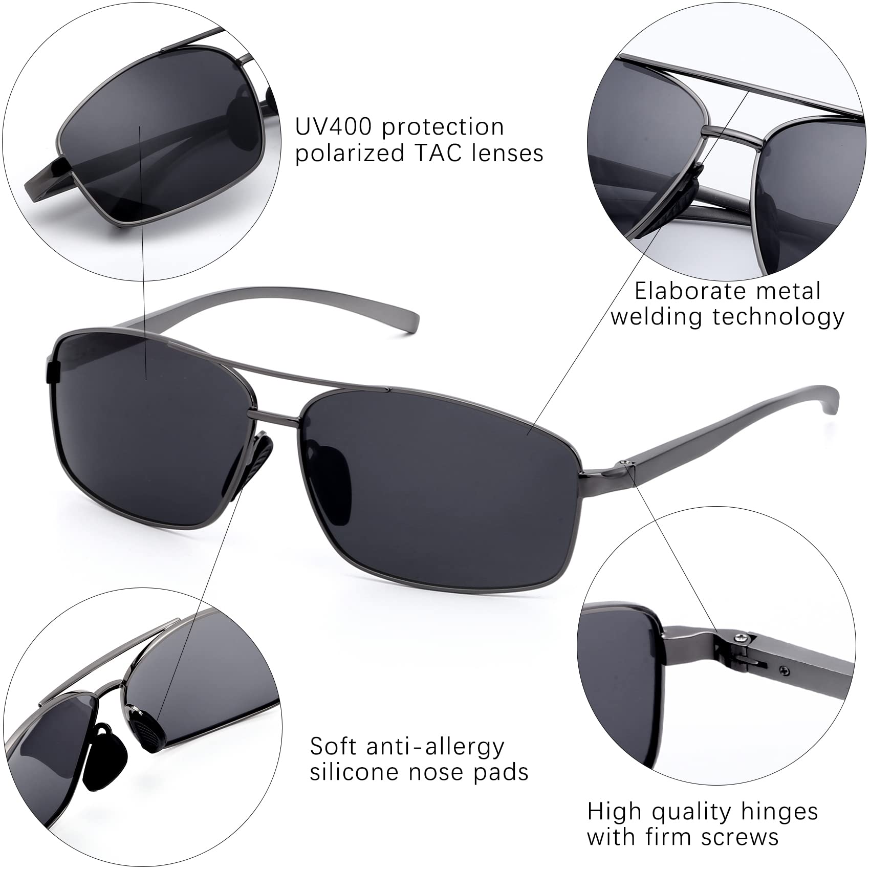 VIYSIOO Polarized Sports Sunglasses for Men Women Metal Frame with Spring Hinges (Gun Frame Black Lens)