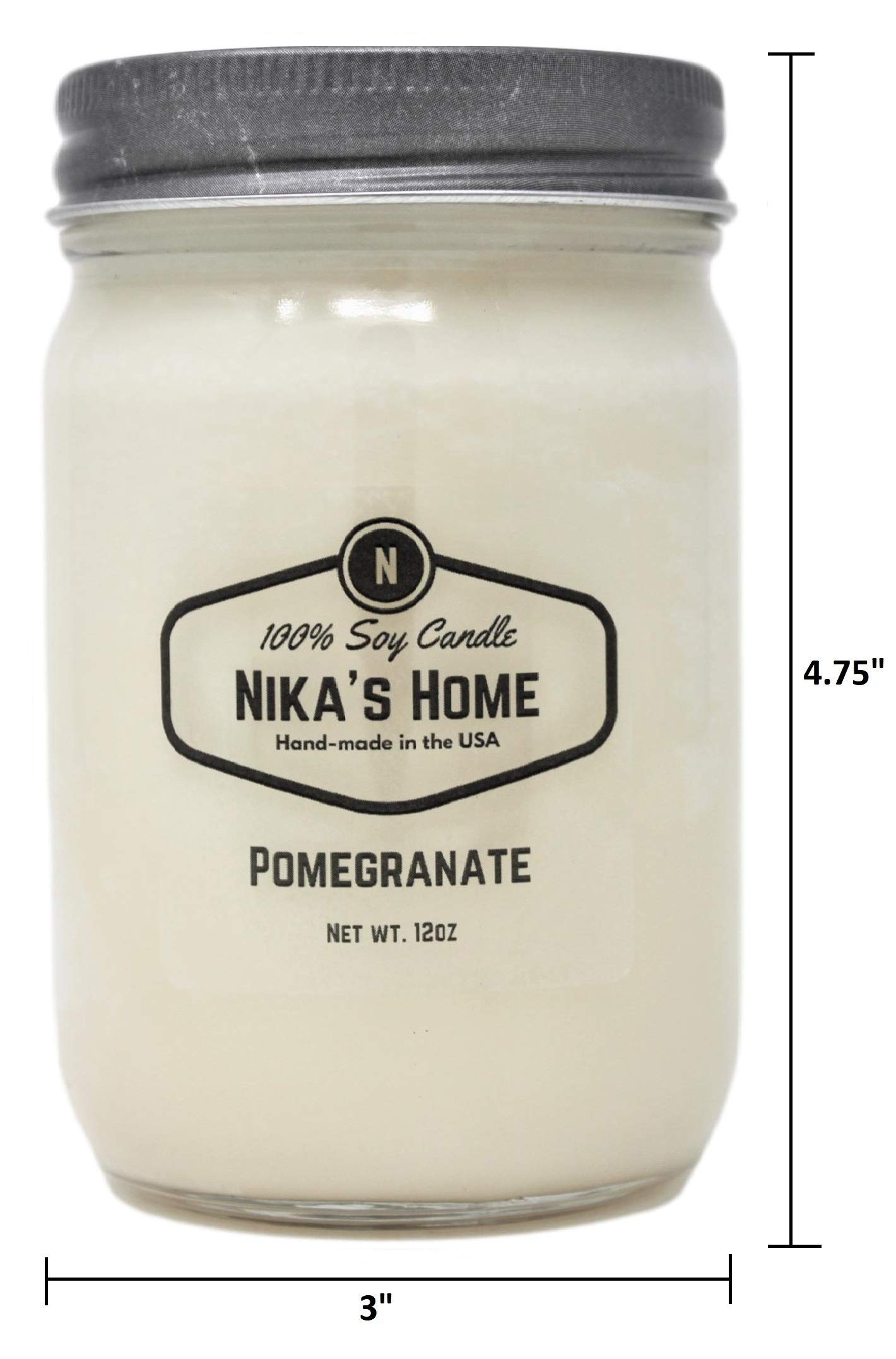Nika's Home Pomegranate Soy Candle 12oz Mason Jar Non-Toxic White Soy Handmade Long Burning 50-60 Hours Highly Scented All Natural Candles Clean Burning Large Candle Gift Décor