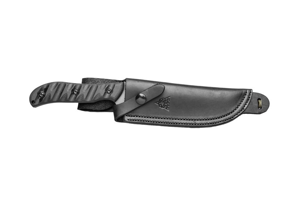 Tops Knives Silent Hero - Sniper Gray Blade Finish - Fixed Blade Knife - Black Leather Sheath (Rocky Mountain Tread Handle)