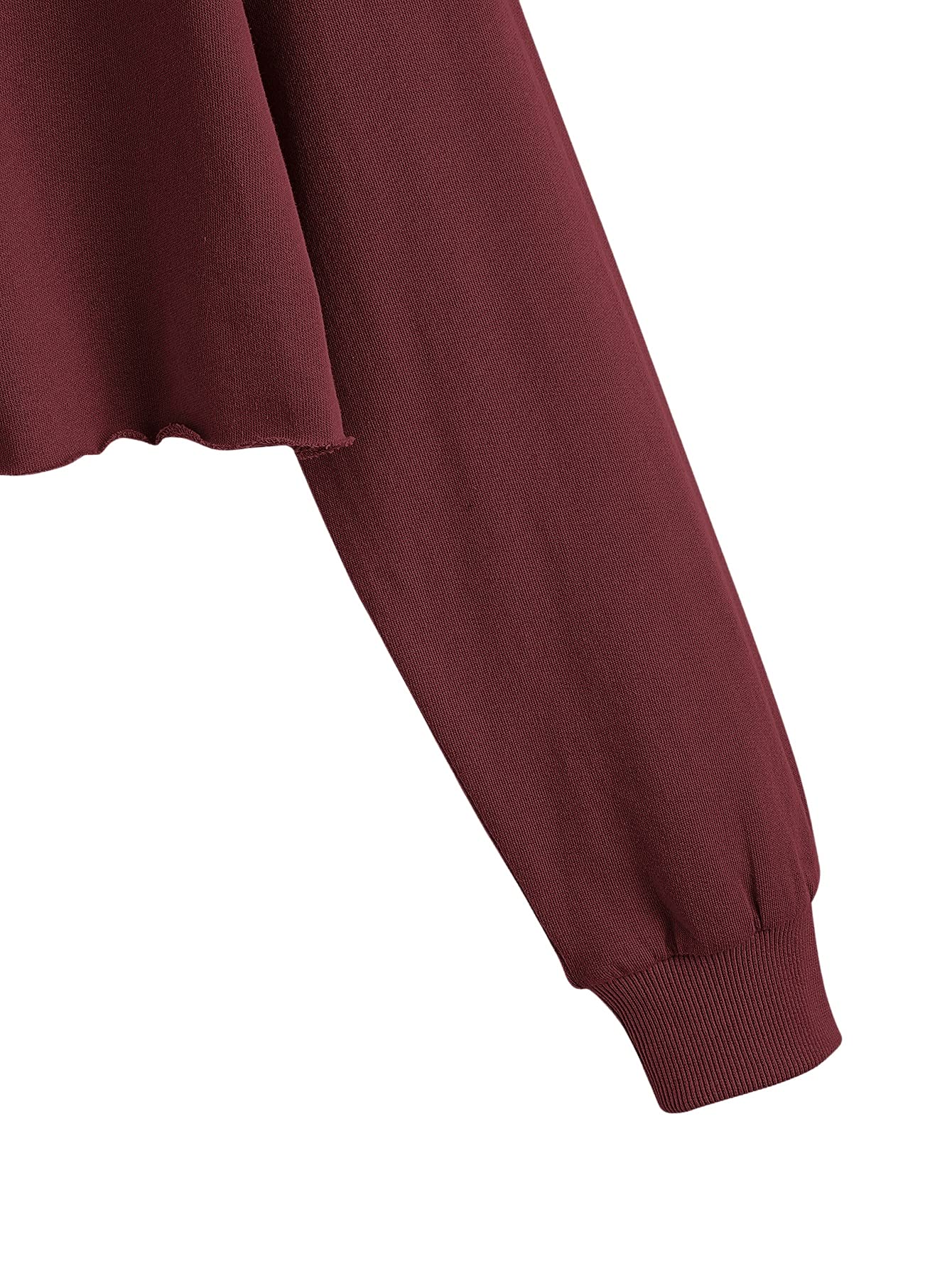SweatyRocks Women's Casual Long Sleeve Raw Hem Pullover Crop Tops Sweatshirts Burgundy L
