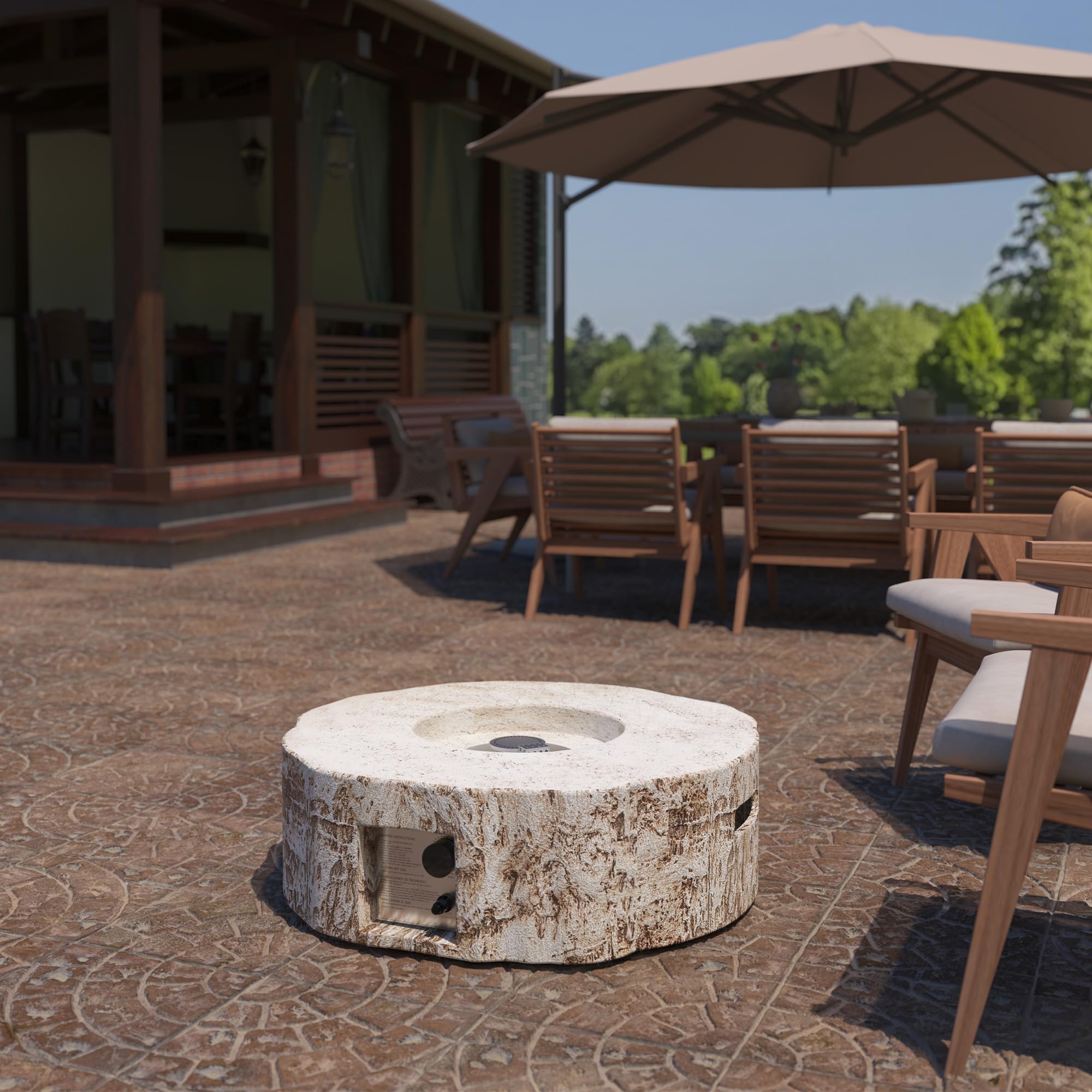 Outdoor 28 Inch Propane Fire Pit Table 30,000 BTU Stone Texture Round Gas Fire Table Patio Fire Table Firepit Base with Lava Rocks (Tank Outside), Brown