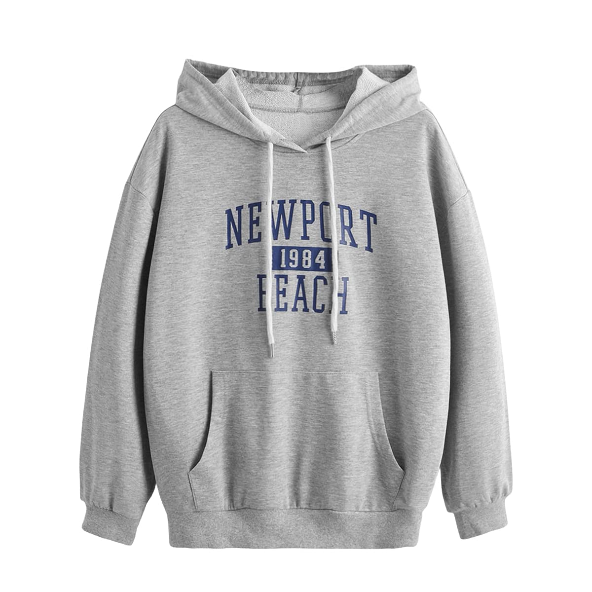 SweatyRocks Women's Hooded Sweatshirt Letter Print Long Sleeve Oversized Pullover Tops Hoodies Light Grey XL