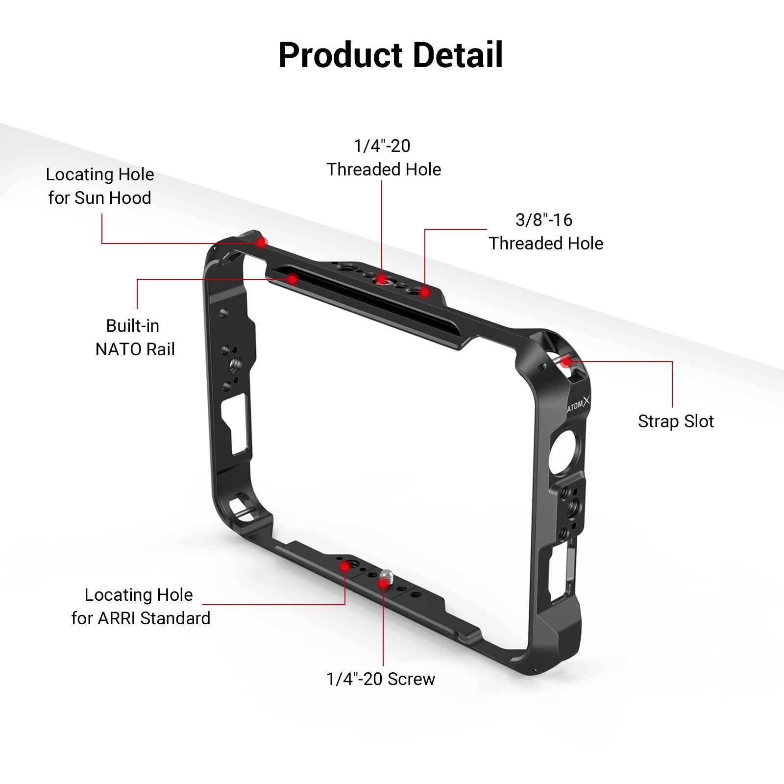 SmallRig Monitor Cage for Atomos Shinobi 7, Cage Kit with Cable Clamp, Built-in NATO Rail and Sun Hood (Not compatible for Shinobi 5)- 3456