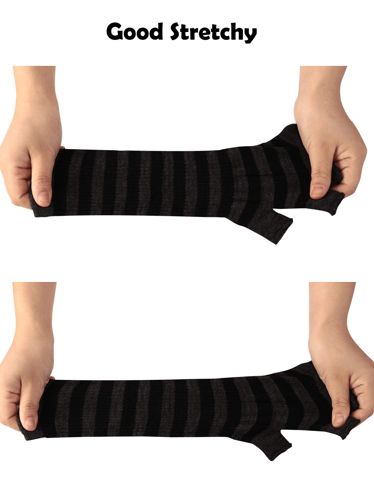SATINIOR 4 Pairs Winter Long Fingerless Gloves Elbow Length Gloves Arm Warmer for Women (Black, Light Grey, Black White Stripe, Black Dark Grey Stripe, 11.8 Inch)