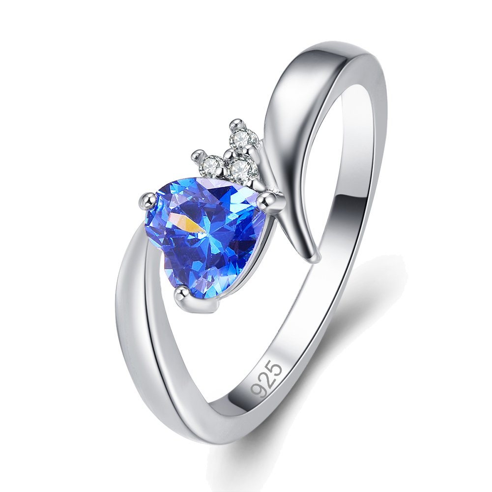 Psiroy 925 Sterling Silver Plated Created Tanzanite Filled Heart Bypass Engagement Ring Size 10
