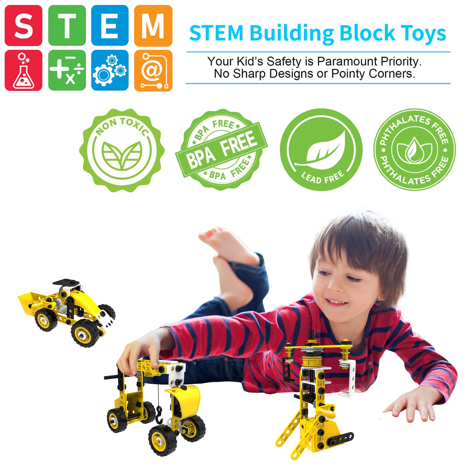 WINGIFT 100 Piece STEM Building Blocks Toys - 8 in 1 Educational Construction Engineering Set DIY Learning Kit for Ages 5 6 7 8 9 10+ Year Old Boy Girl,Best Kids Gift for Creative Game Fun Activity