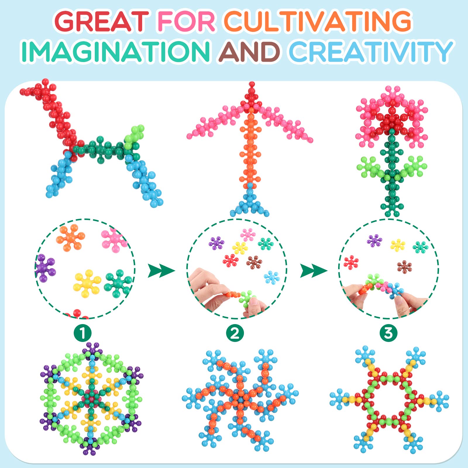 Vinsot 800 Pcs Building Blocks Stem Toys Educational Building Toys Discs Sets Snowflake Interlocking Solid Plastic Connecting Block Teaching Supplies for Preschool Boy and Girl Aged 3+ Learning Game