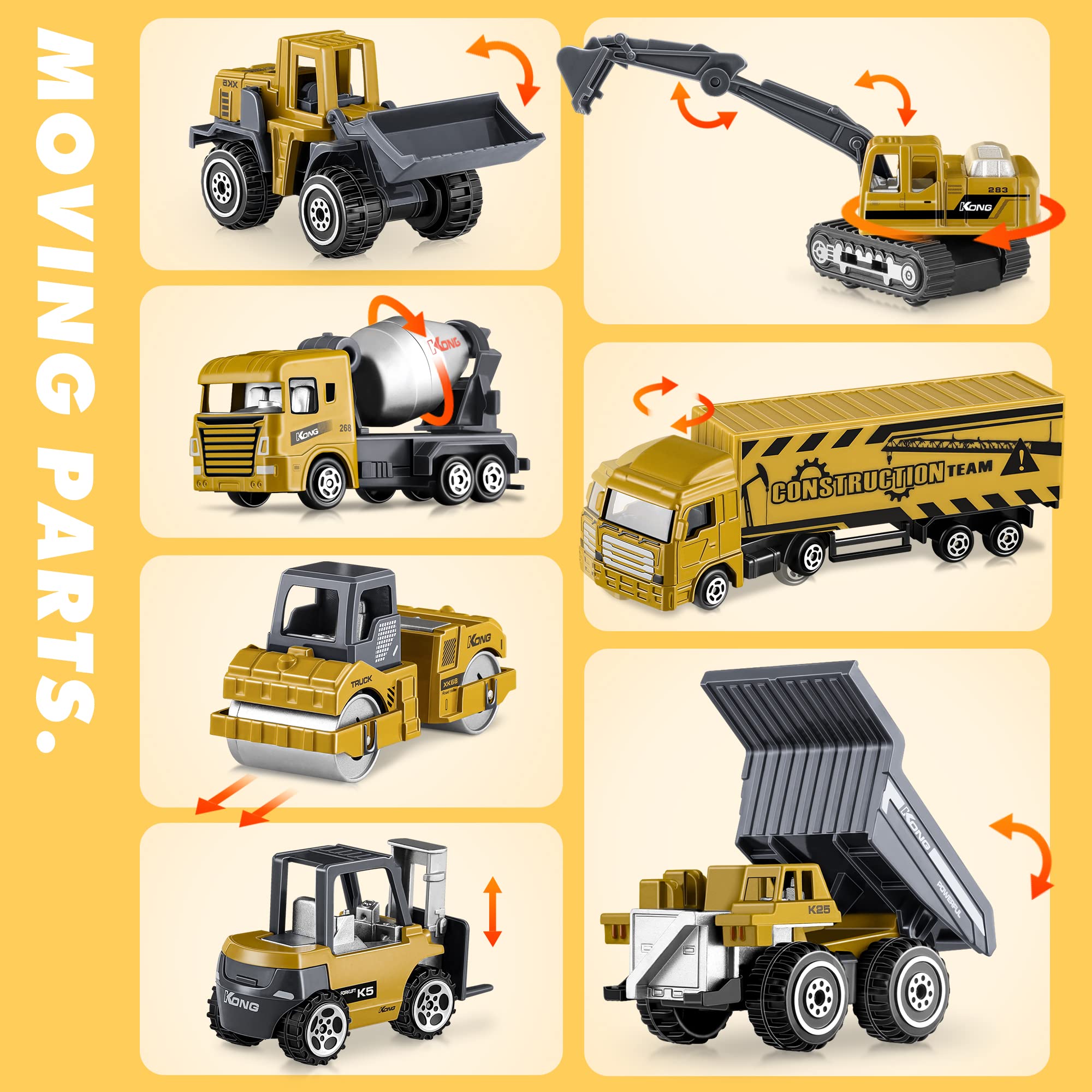 Pull Back Construction Vehicle Toys for Kids, Pull Back Construction Toy Trucks for Boys Age 3 4 5, (45pcs) Small Diecast Construction Site Toys Crane Mat Friction Powered Sandbox Dump Truck Gift