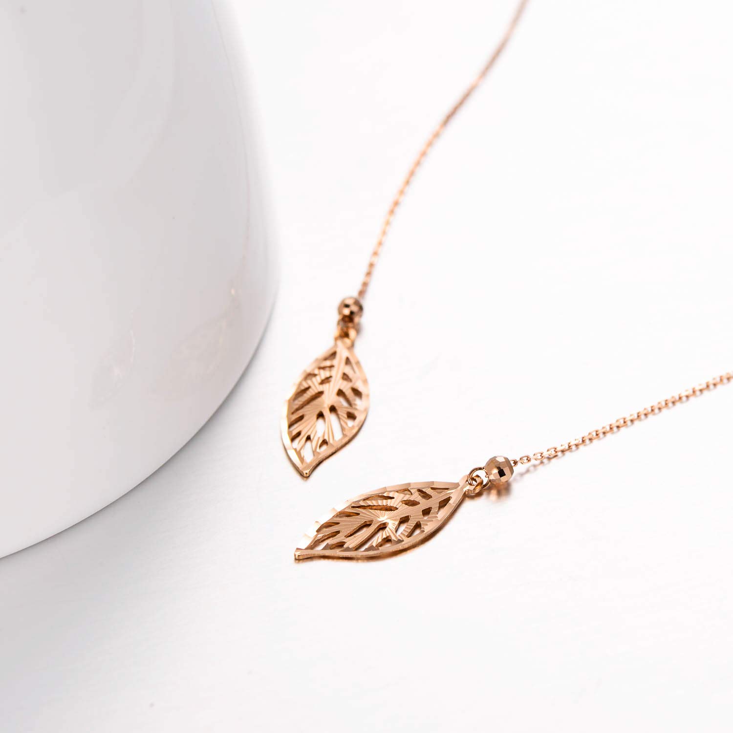 SISGEM 18k Yellow Gold Threader Earring for Women Dangle, Long Chain Leaf Earrings Jewelry Gift for Her
