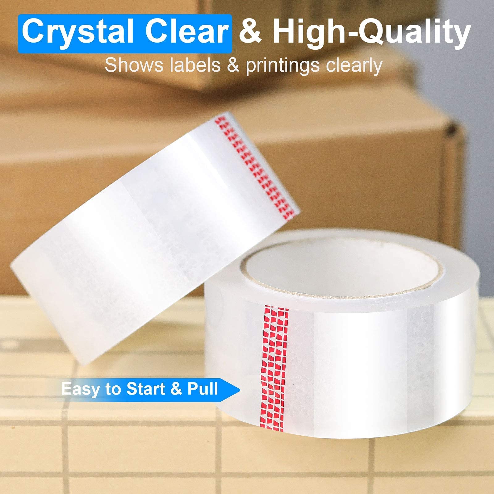 ORDORA Packing Tape, Packaging Tape for Moving Boxes, Super Sticky Shipping Tape, Heavy Duty Packing Tape Rolls, 2IN Width Moving Tape, Boxing Tape (18 Rolls (65yd-Roll))