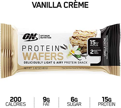 New! Optimum Nutrition High Protein Wafer Bars, Low Sugar, Low Fat, Low Carb Dessert, Flavor: Vanilla, 9 Count