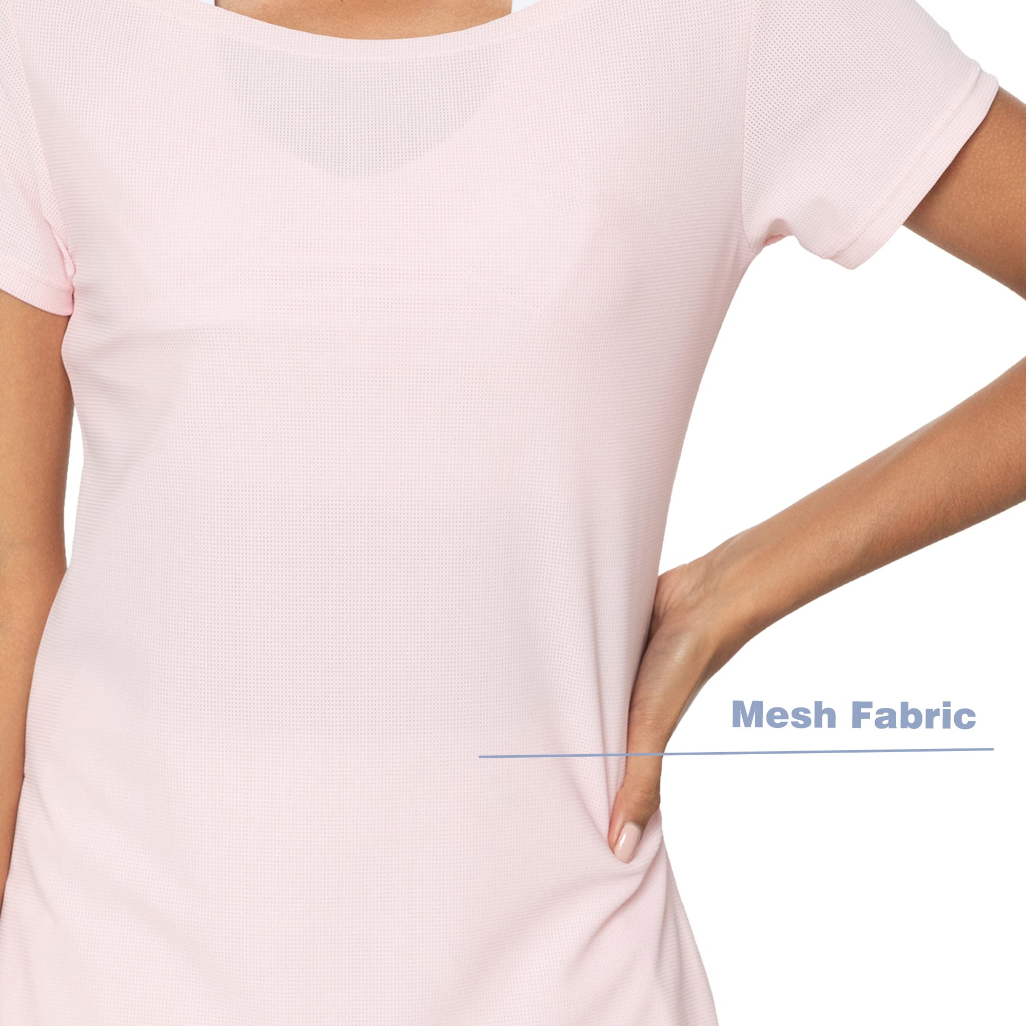 Women's Short Sleeve Boat Neck Tshirts with Side Slit, Ventilated Athletic Workout Running Tops (Pink, XL)
