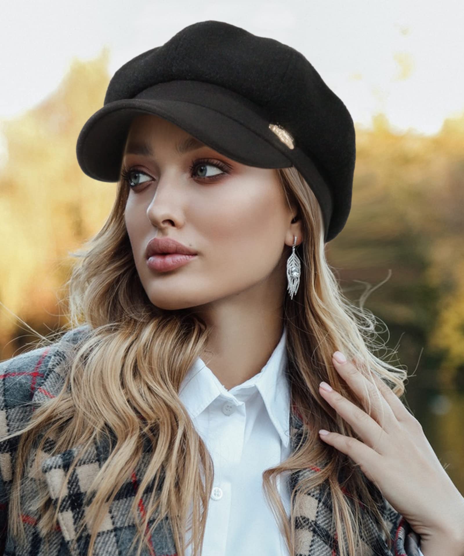 Women Wool Newsboy Hats Cabbie Hat Beret Paperboy Tweed Baker Boy Cap