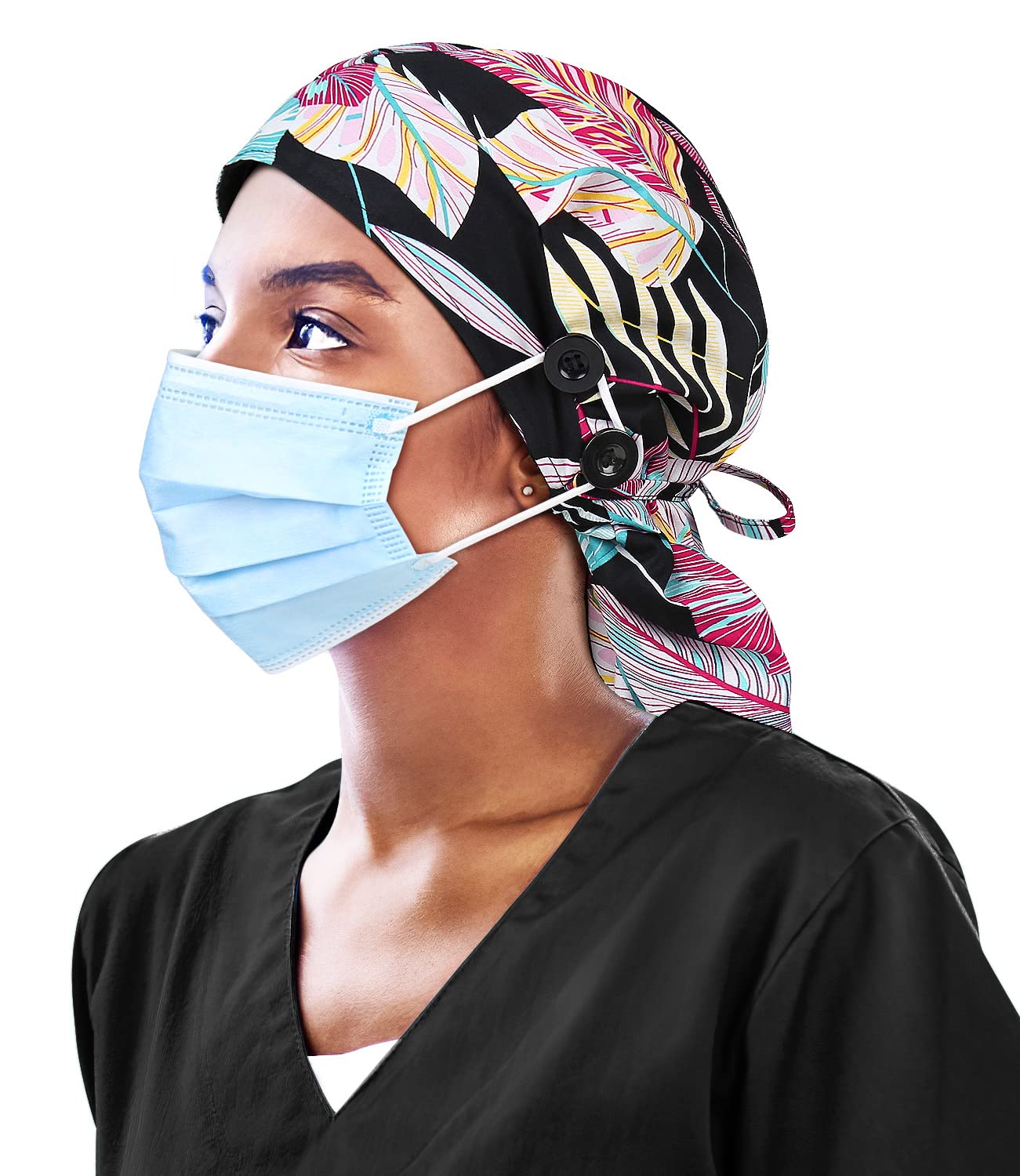 Winitas Satin Working Hats with 4 Buttons for Black Women with Long Dreadlock Hat