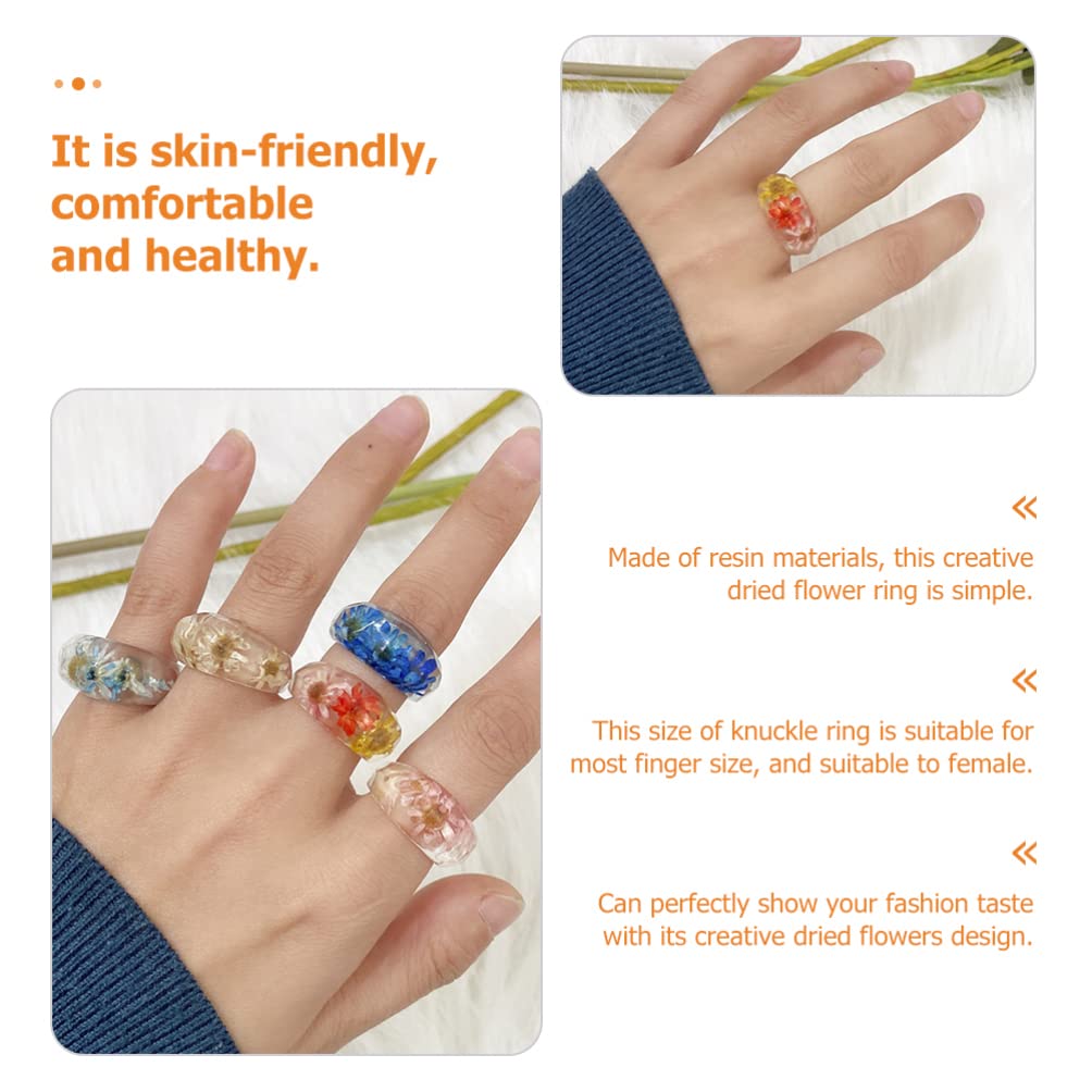 USHOBE 5 PCS Colorful Resin Rings Set Plastic Rings Acrylic Rings Colorful Gem Stackable Chunky Ring for Women Girls