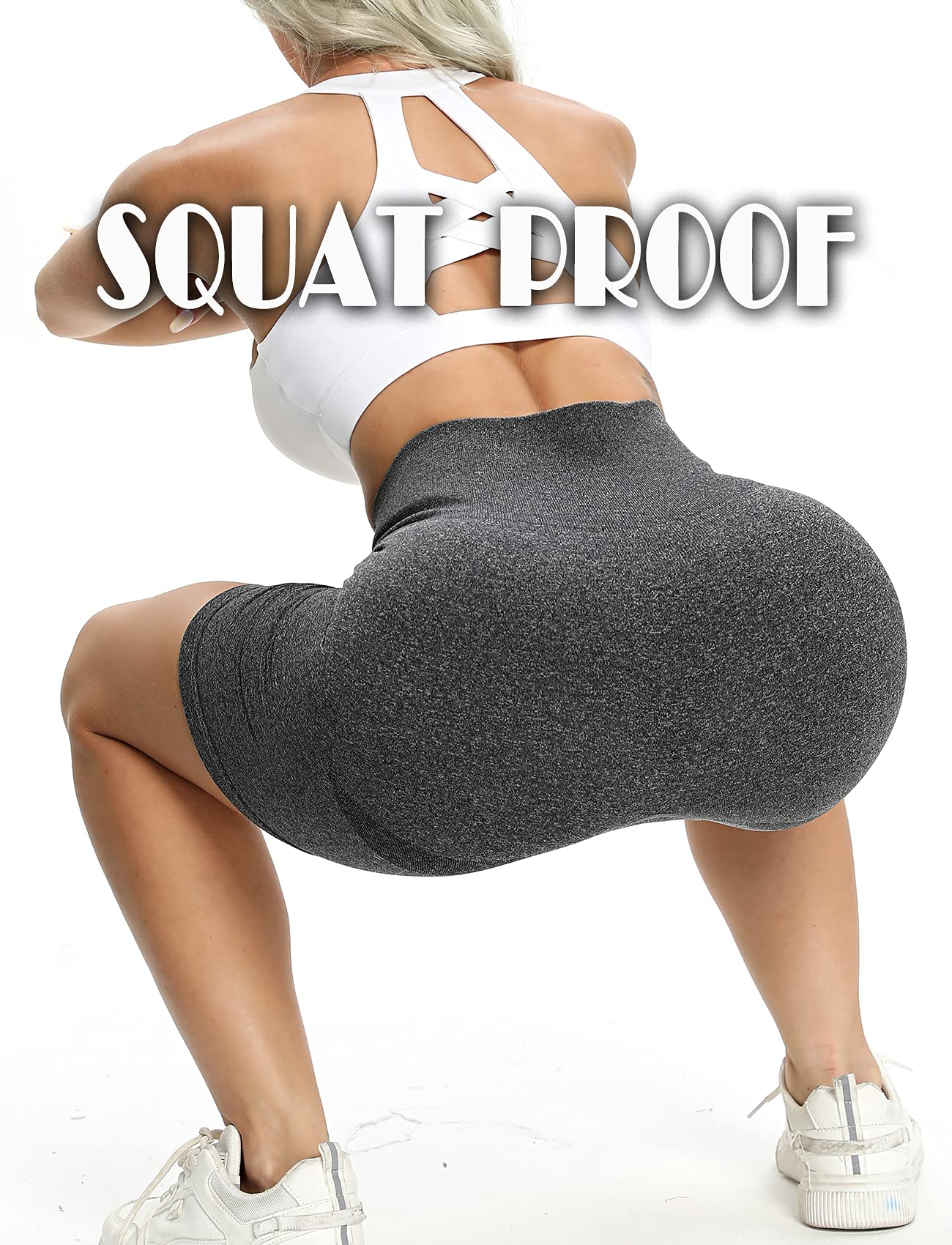 SEASUM Women Butt Lifting Biker Shorts Workout Gym Contour Seamless Shorts High Waisted Scrunch Booty Leggings L