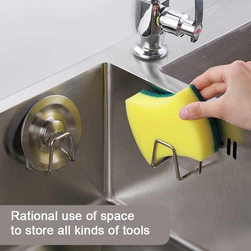 yeulluey 4Pcs Sponge Holder for Kitchen Sink, Strong Adhesive Small Sink Caddy Rustproof Waterproof Quick Drying Dish Holder SUS304 Stainless Steel