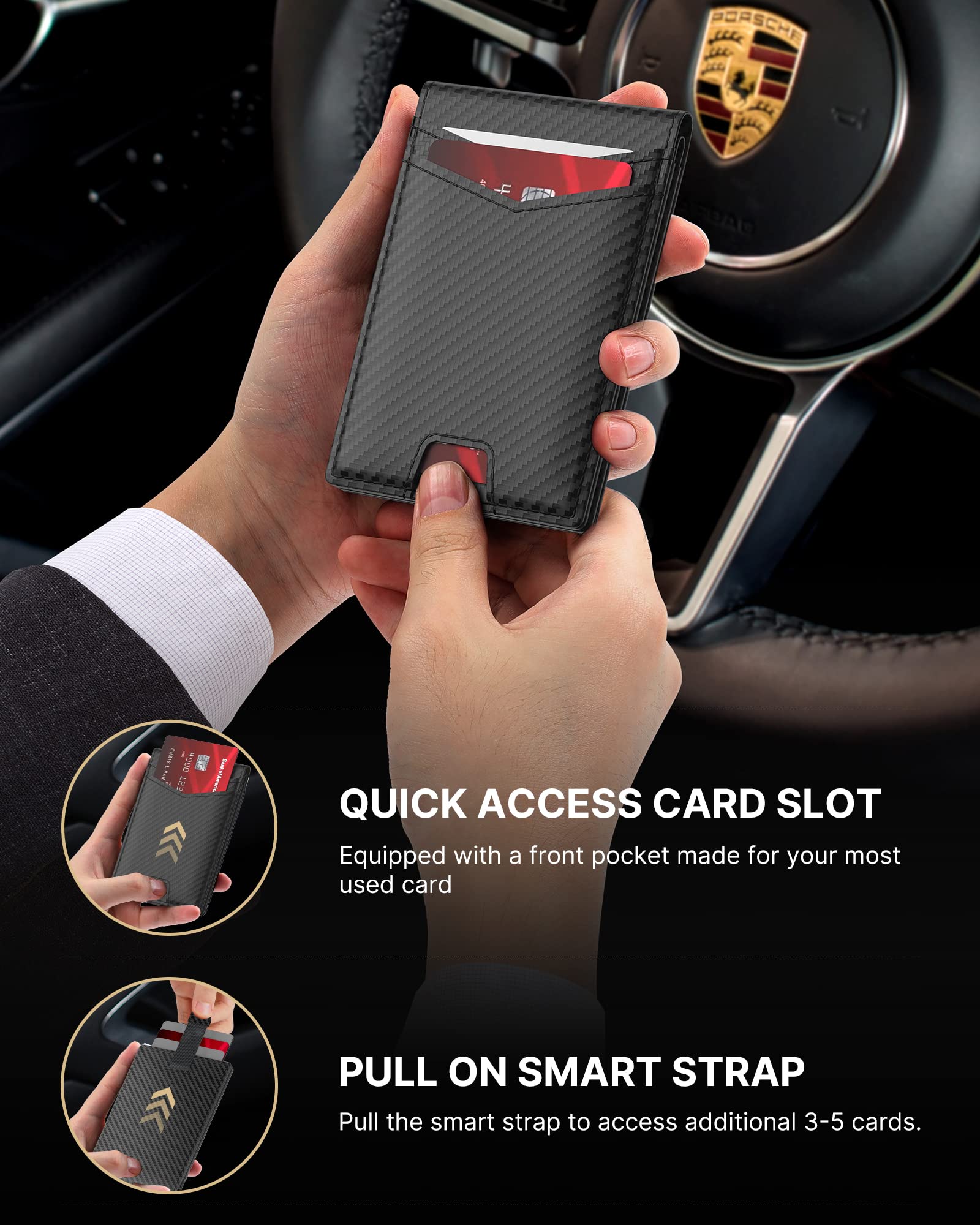 Wallet for Men with Stealth Pocket for Airtag: Leather Wallet with 3 in 1 Design, Removable ID Window, RFID Blocking, 17 Card Capacity, Slim, Carbon Fiber, Bill Divider, Front Wallet with Gift Box