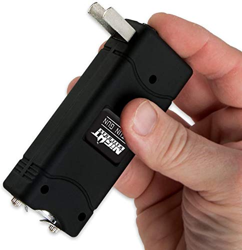 NIGHT WATCHMAN 5 Million-Volt Stun Gun and Built-in LED Flashlight with Nylon Belt Holster - Compact, Plugs Directly Into Wall for Recharge, for Personal Self-Defense - Dimensions 3 1/2"x 1"