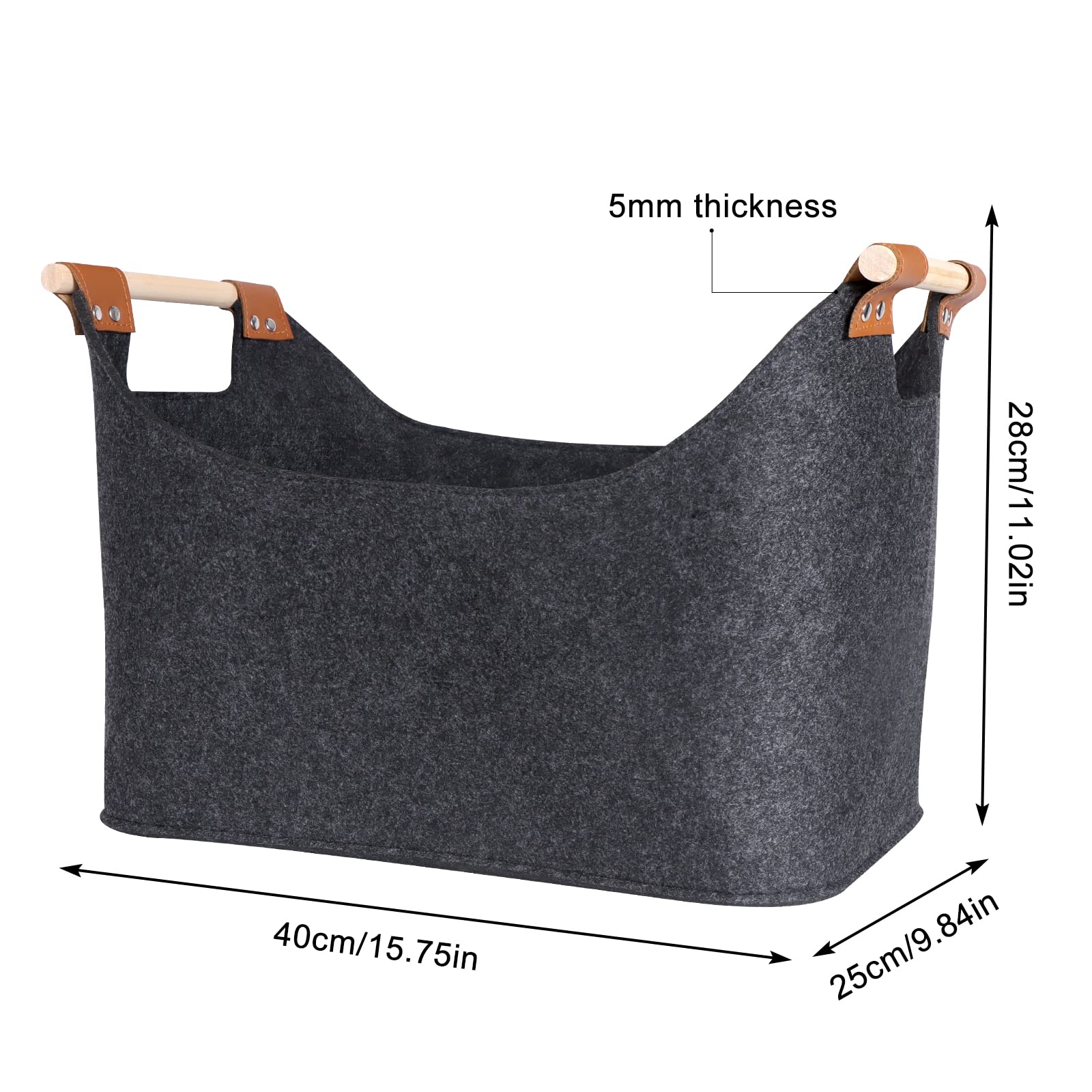 Sindax Storage Basket Felt, Foldable Storage Bin with Wood Handles, Storage Box for Office Bedroom Nursery Laundry Books Clothes Toys Organizing - 15.7" x 9.8" x 11" Grey