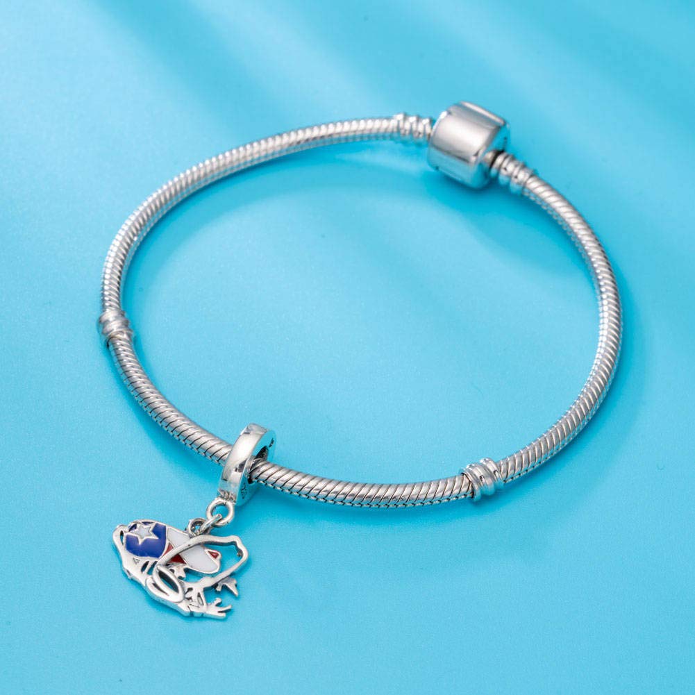 Puerto Rico Coqui Frog Dangle Charm - 925 Sterling Silver Red Blue White Enamel Country Flags Dangle Bead Charms, Fits Pandora Women Bracelet Necklace