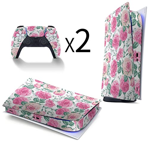 Vintage Floral Full Protective Skin Cover Design Wrap Decal Sticker Compatible with PS5 Digital Edition Console and Controller