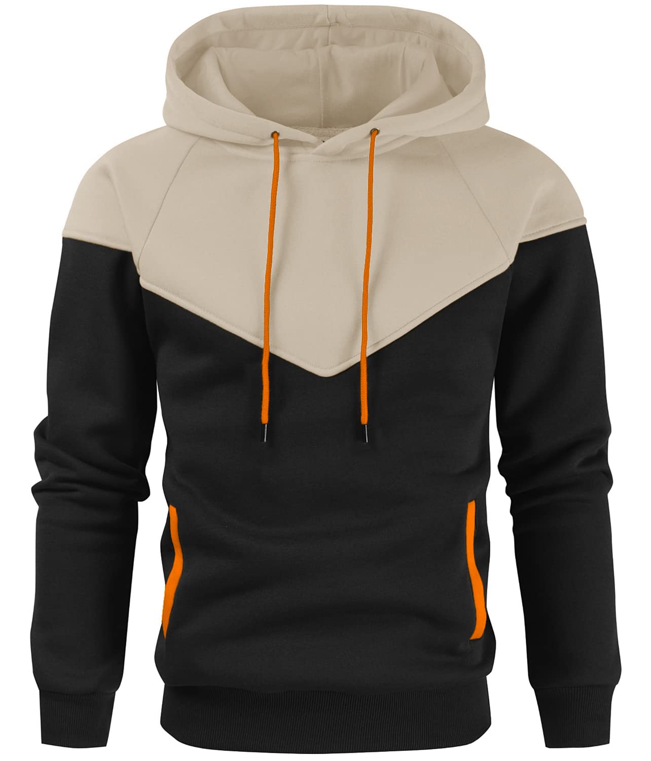 Niceif Mens Hoodies Pullover Long Sleeve Casual Hoodie for Men Hooded Fleece Sweatershirt, Beige Black S
