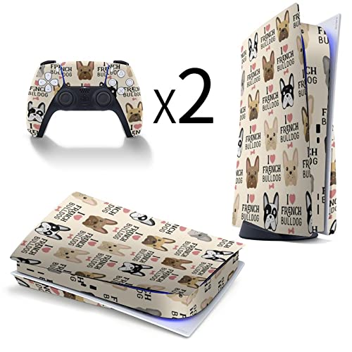 Vintage French Bulldog Full Protective Skin Cover Design Wrap Decal Sticker Compatible with PS5 Disk Version Console and Controller