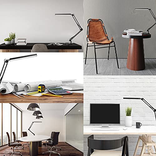 SKYLEO LED Desk Lamp with Clip and Base - Eye Protection Desk Lamps for Home Office - Swing Arm Study Lamp - 3 Light Modes x 10 Brightness Levels - USB Port - 5V/2A Adapter - Black