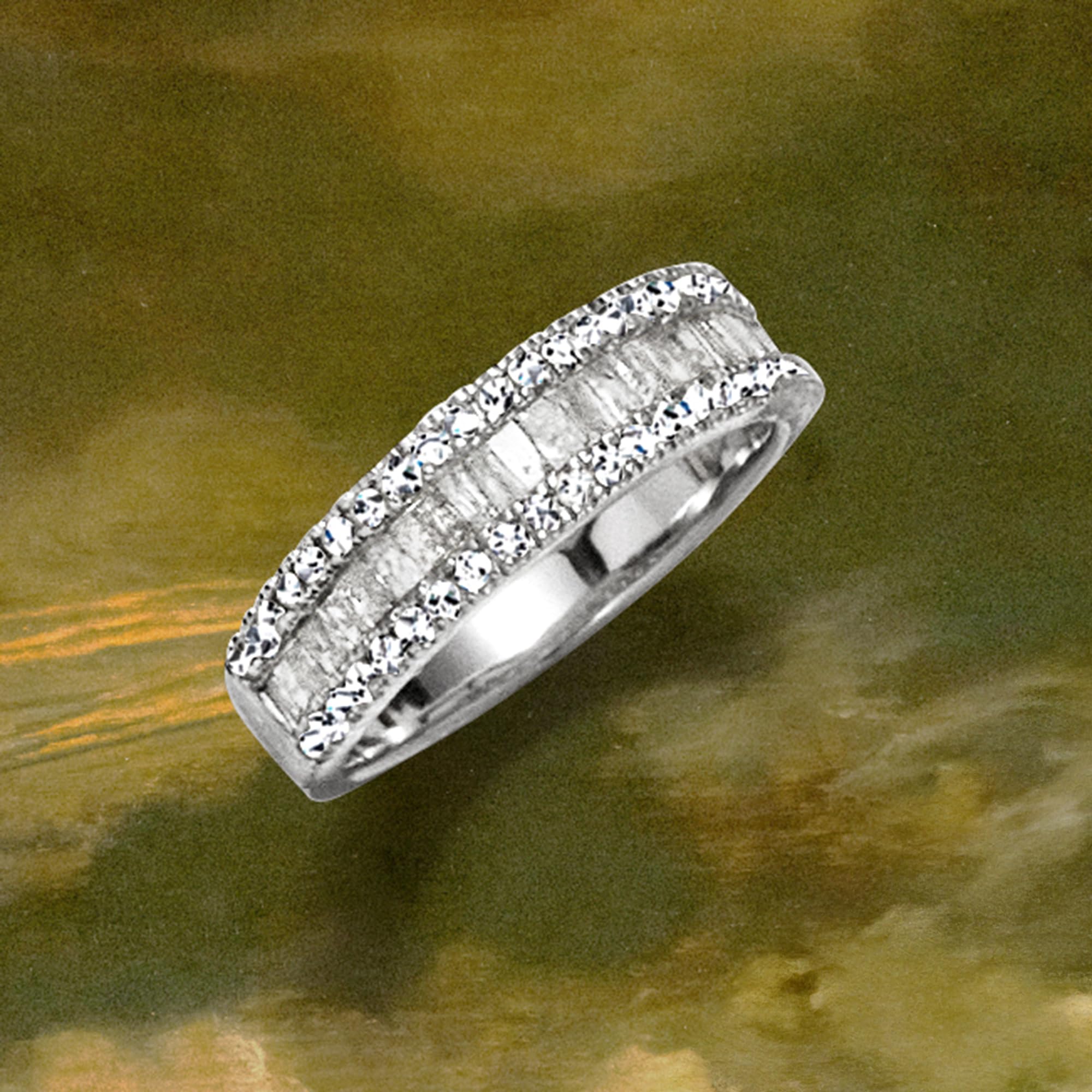 Ross-Simons 1.00 ct. t.w. Baguette and Round Diamond Ring in Sterling Silver. Size 9